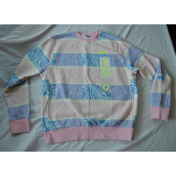Nike | Sweaters | Nike Club Fleece Pink Blue Trippy Safari Geo Pullover ...